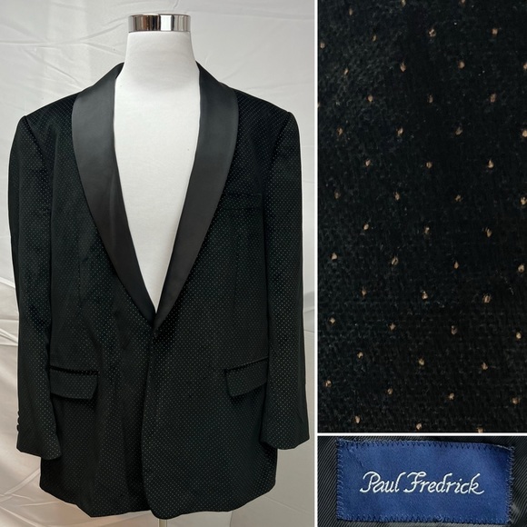 Paul Fredrick | Suits & Blazers | Paul Frederick Black Velvet White Polka Dot 54l Blazer Smoking ...